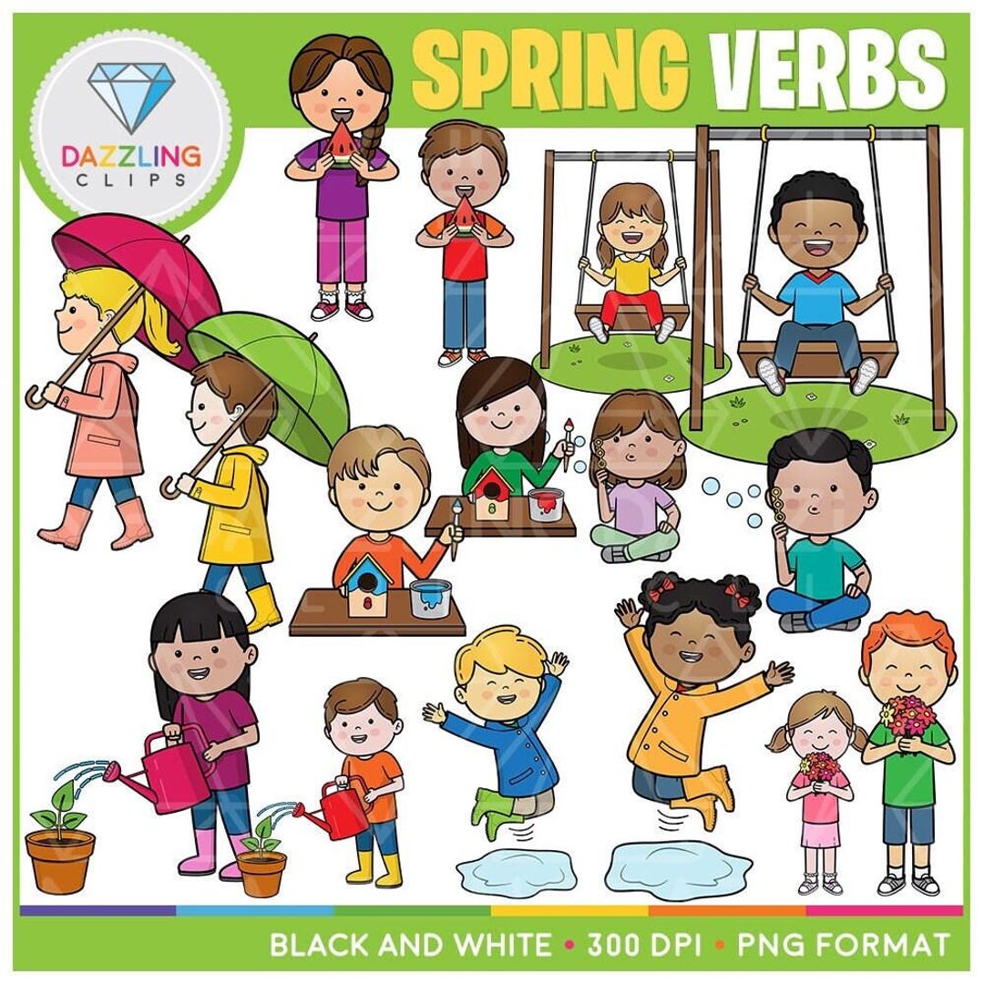 Spring Verbs Clipart: Educational English Vocabulary (instant Download ...