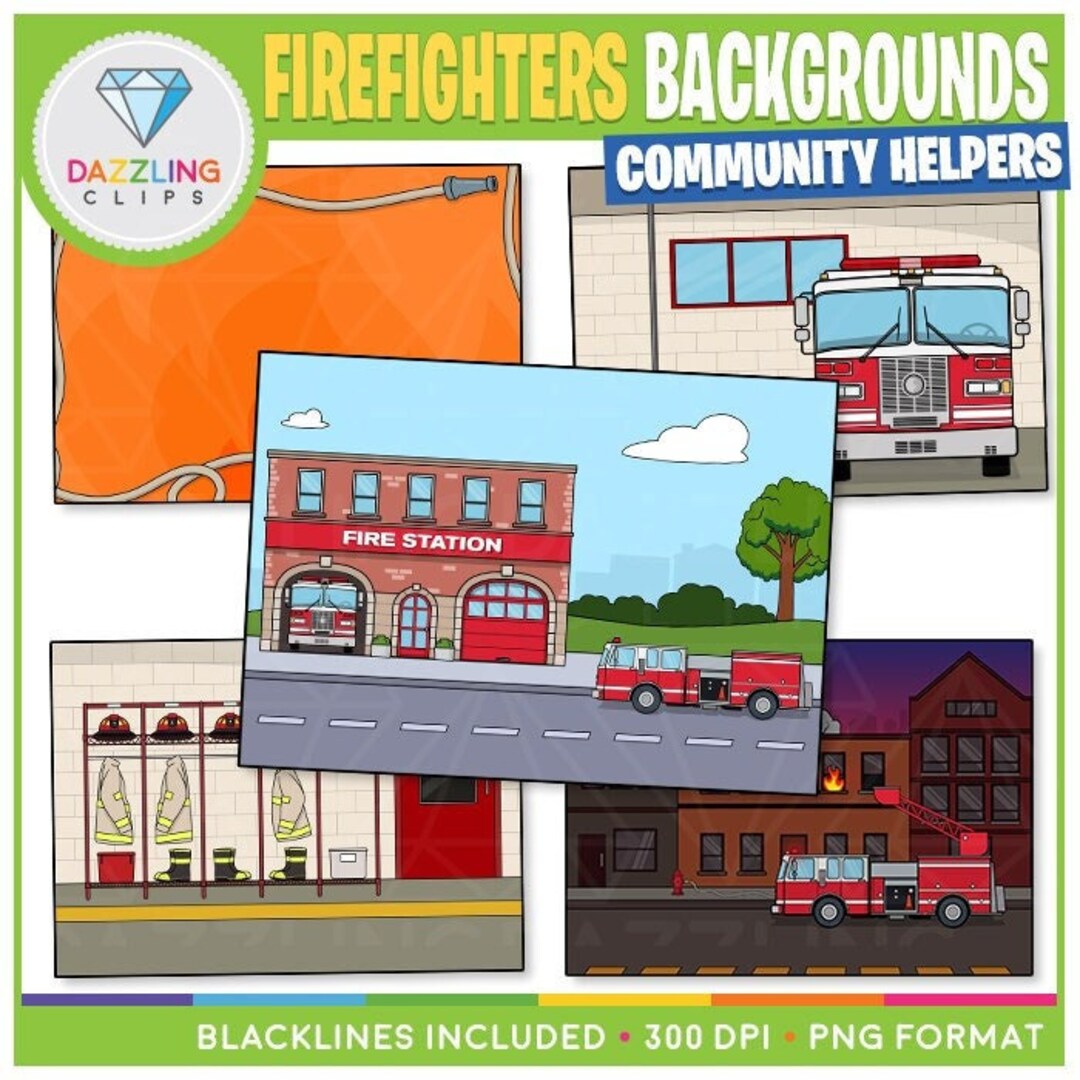 Community Helpers Firefighters Backgrounds Clip Art- for BOOM CARDS ...