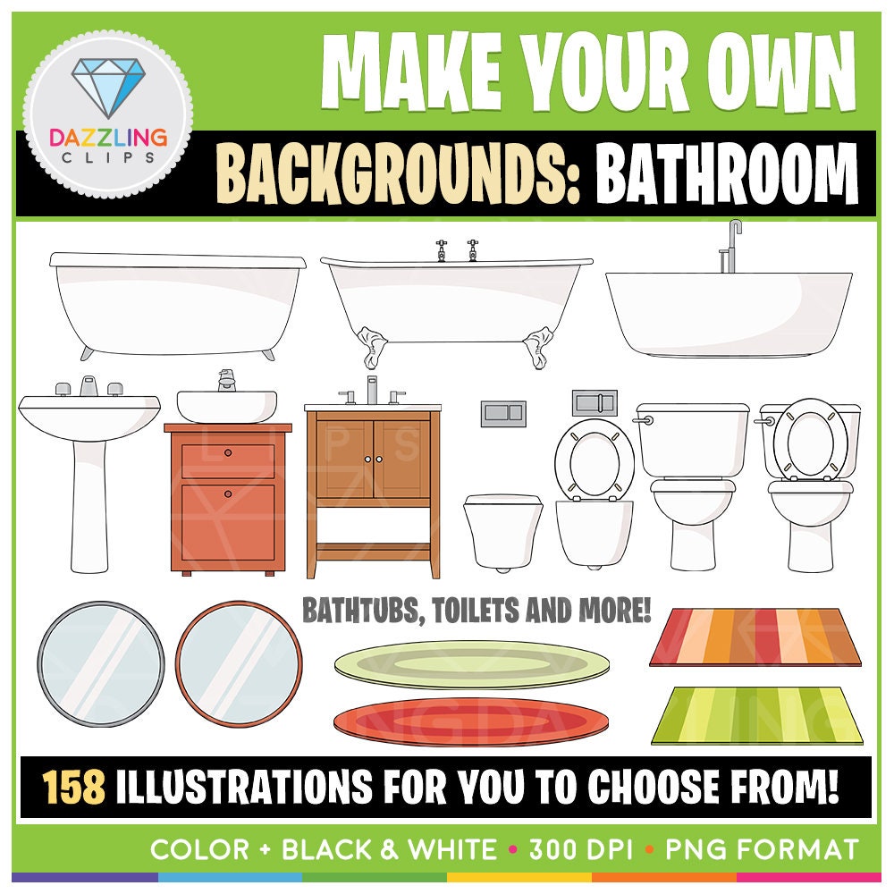 Make Your Own Backgrounds: Bathroom Clipart - for BOOM CARDS ...