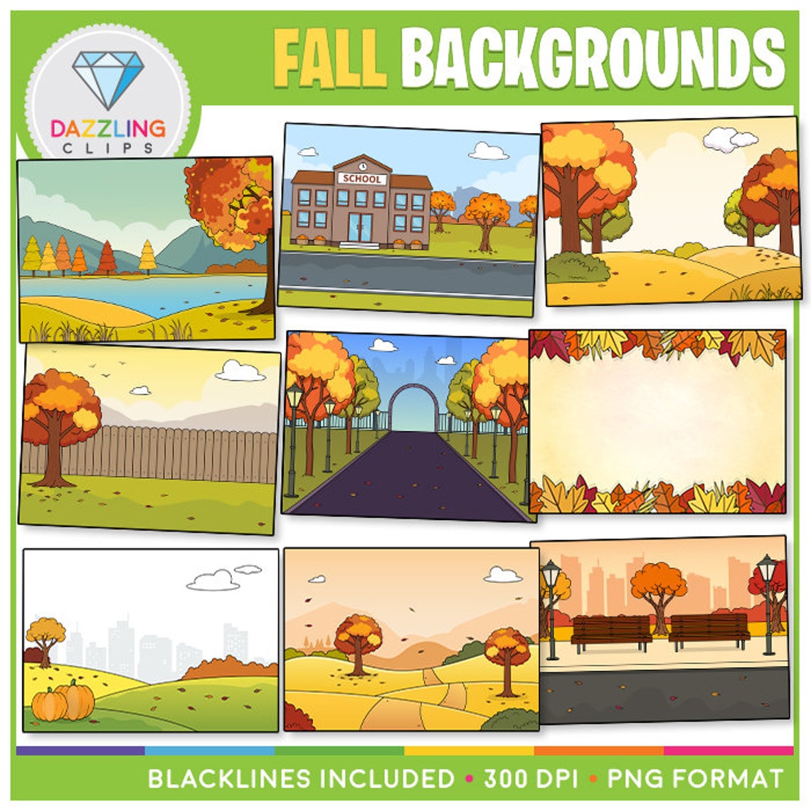 Seasons Backgrounds Clip Art Cute Clipart Instant Download Educational ...