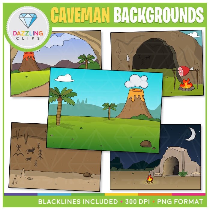 Caveman Prehistoric Backgrounds Clip Art - for BOOM CARDS, Powerpoint ...