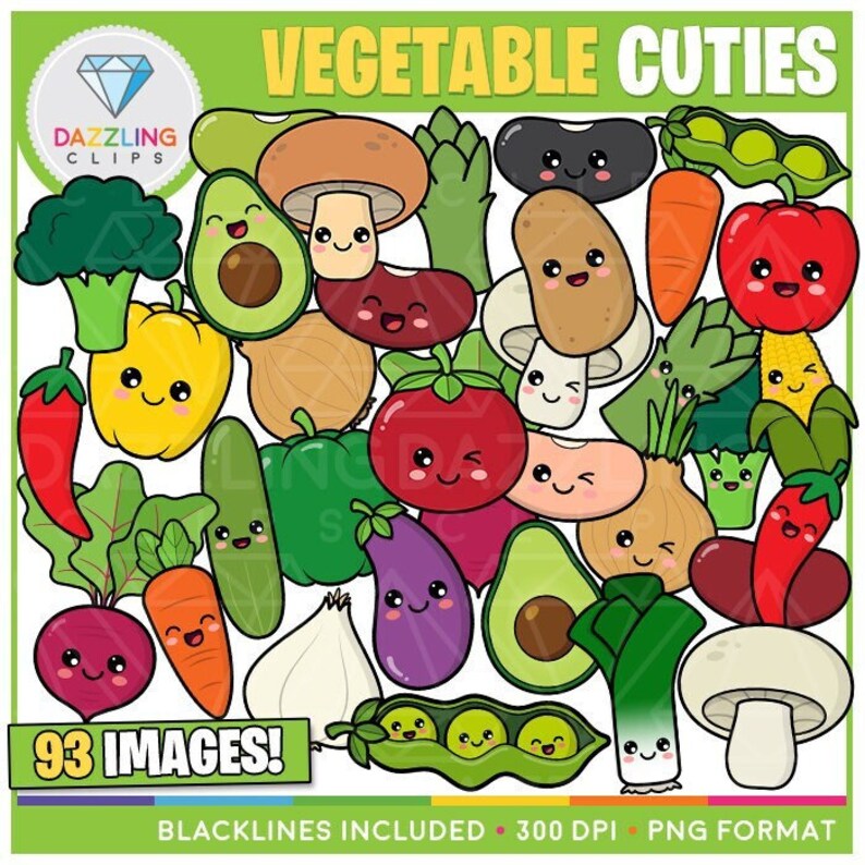 Vegetable Cuties Clipart - Kawaii Clipart - Instant Download - Food ...