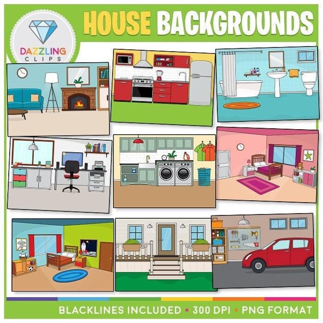 House Interior Clip Art Backgrounds: Boom Cards, Powerpoint (digital ...