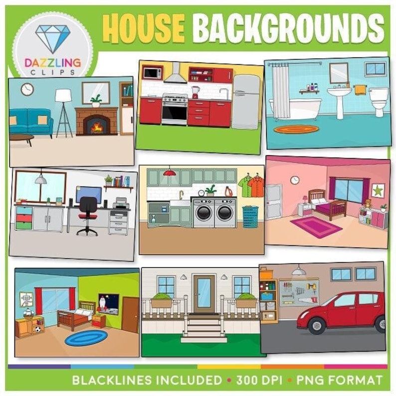 House Interior Clip Art Backgrounds: Boom Cards, Powerpoint (digital ...