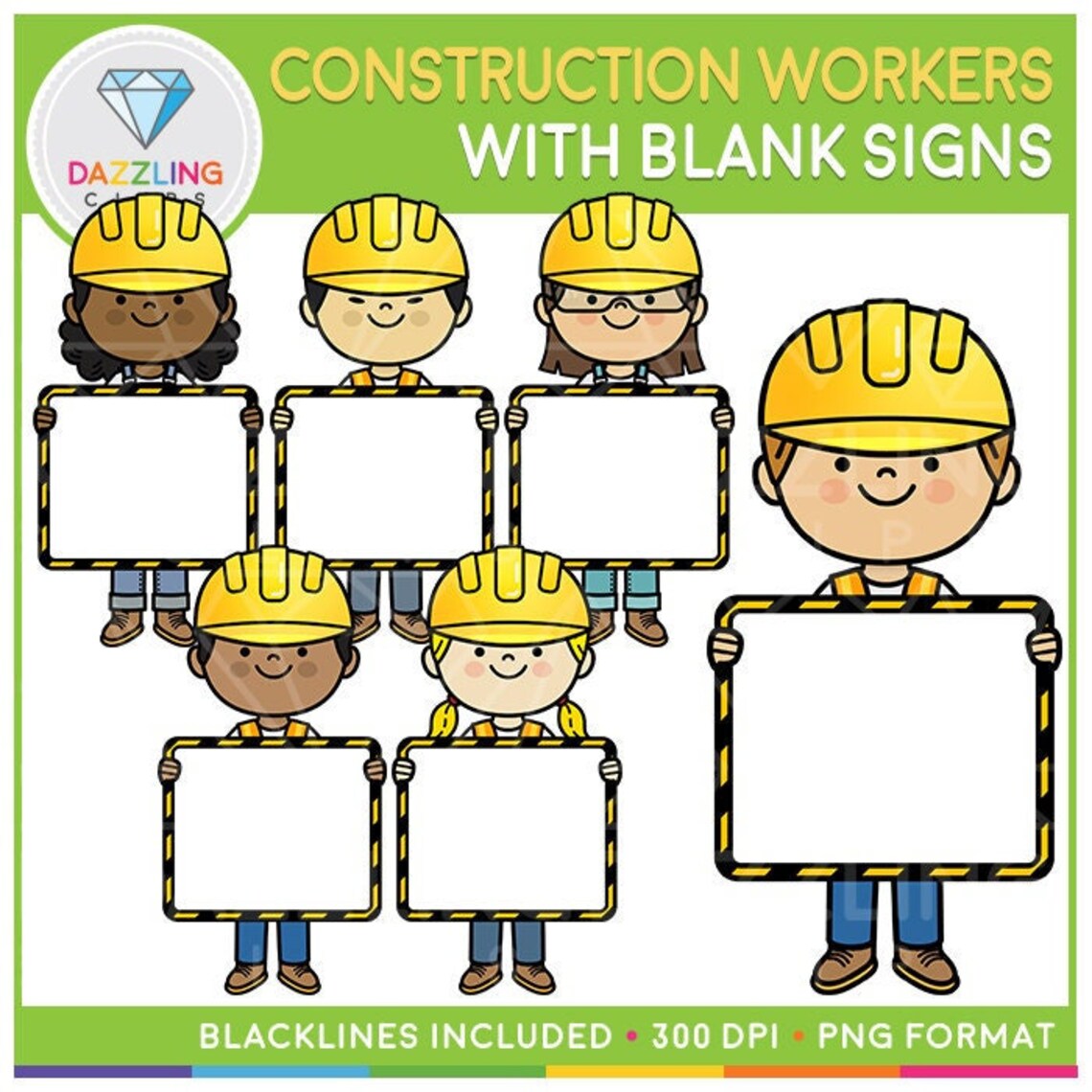 Construction Workers Holding Blank Signs Clip Art - Clipart - Instant ...