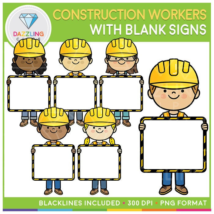 Construction Workers Holding Blank Signs Clip Art Clipart Instant ...