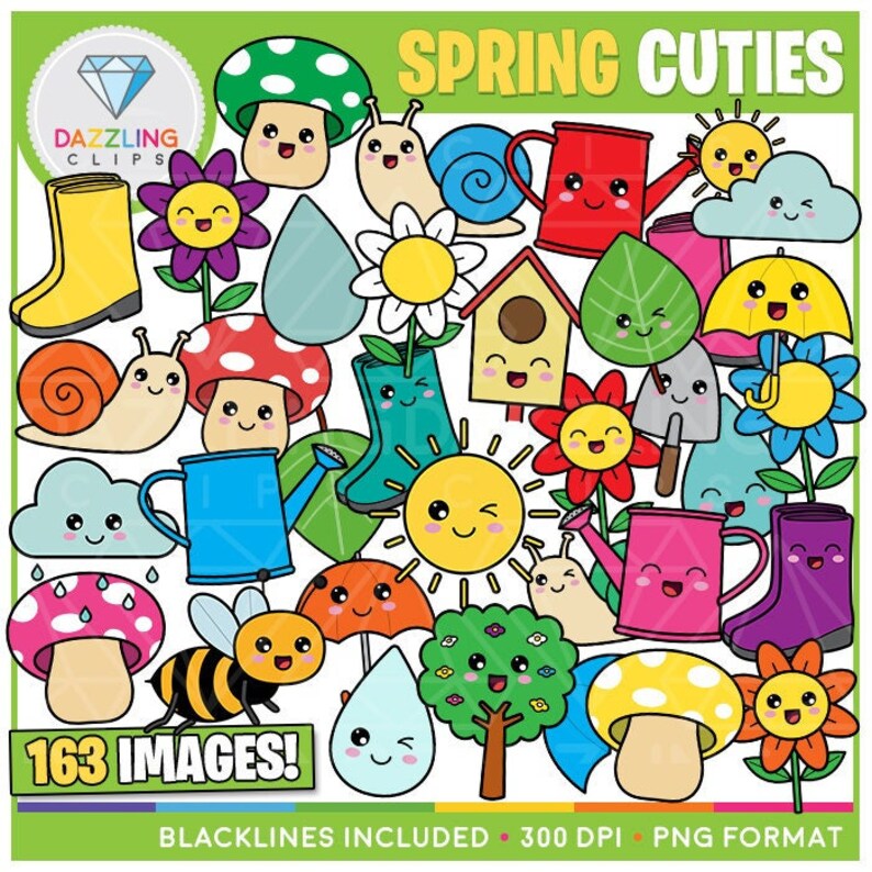 Spring Cuties Clipart - Kawaii Clipart - Instant Download - Educational ...