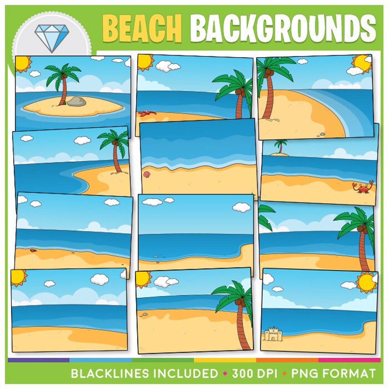 Beach Backgrounds Clip Art - for BOOM CARDS, Powerpoint and Slides ...