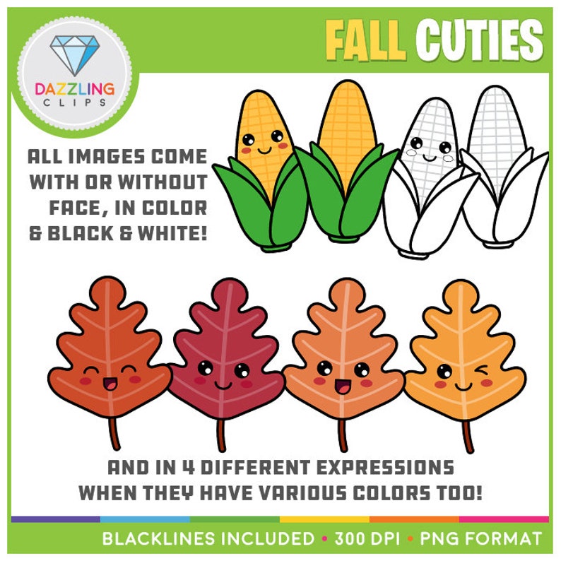 Fall Cuties Clipart - Kawaii Clipart - Instant Download - Educational ...