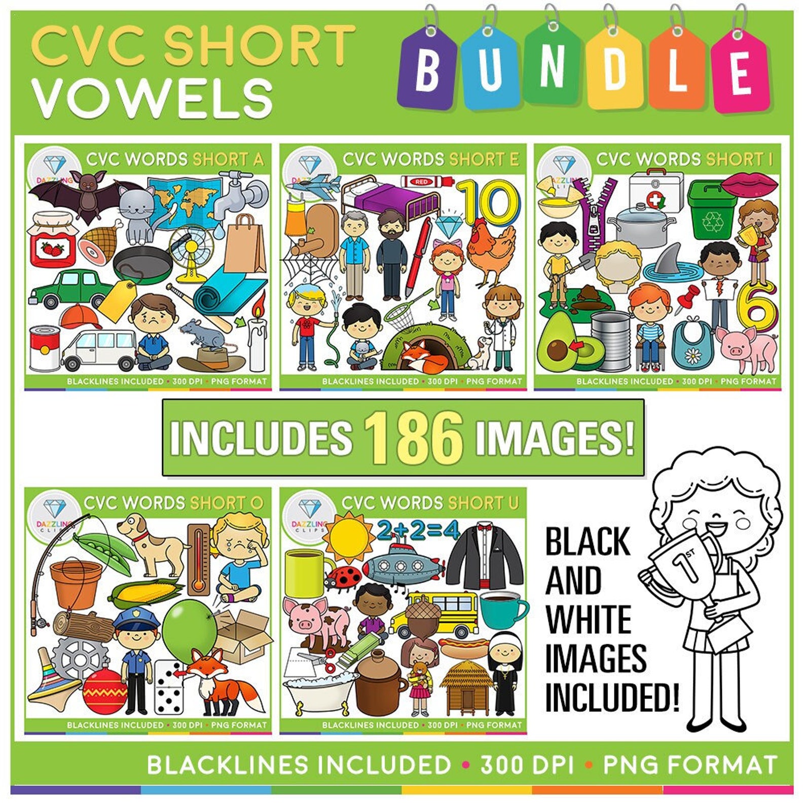 Short Vowel CVC Clipart Bundle - 186 Images! - Clipart - Instant ...