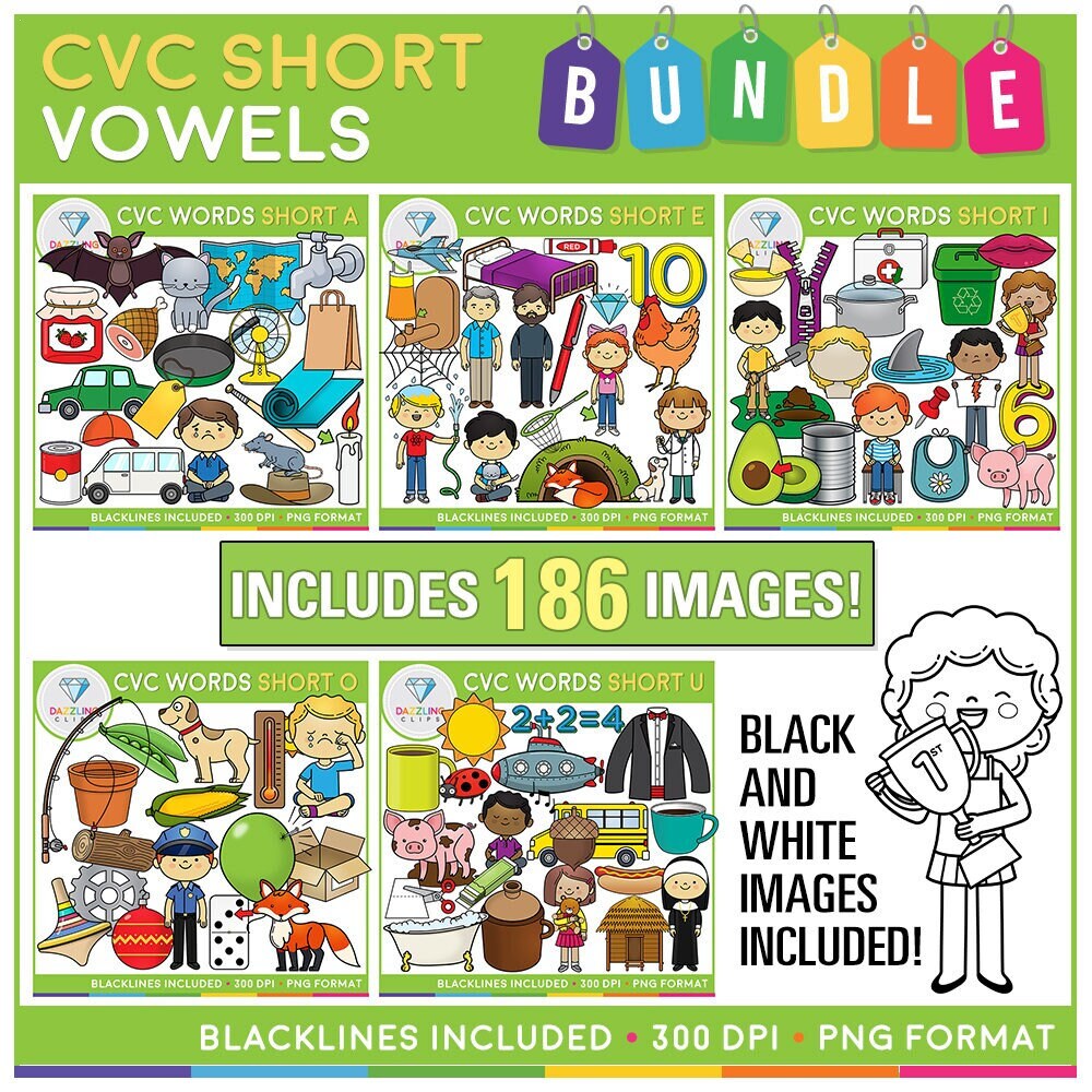 Short Vowel CVC Clipart Bundle - 186 Images! - Clipart - Instant ...
