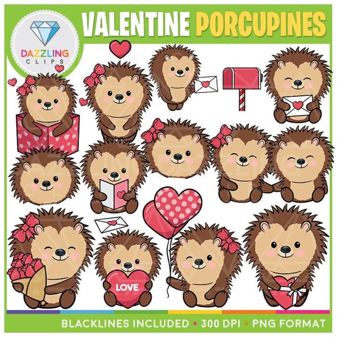 Valentine Porcupines Clip Art - Kawaii Clipart - Instant Download ...