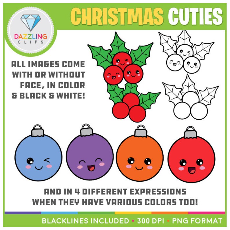 Christmas Cuties Clipart - Kawaii Clipart - Instant Download ...