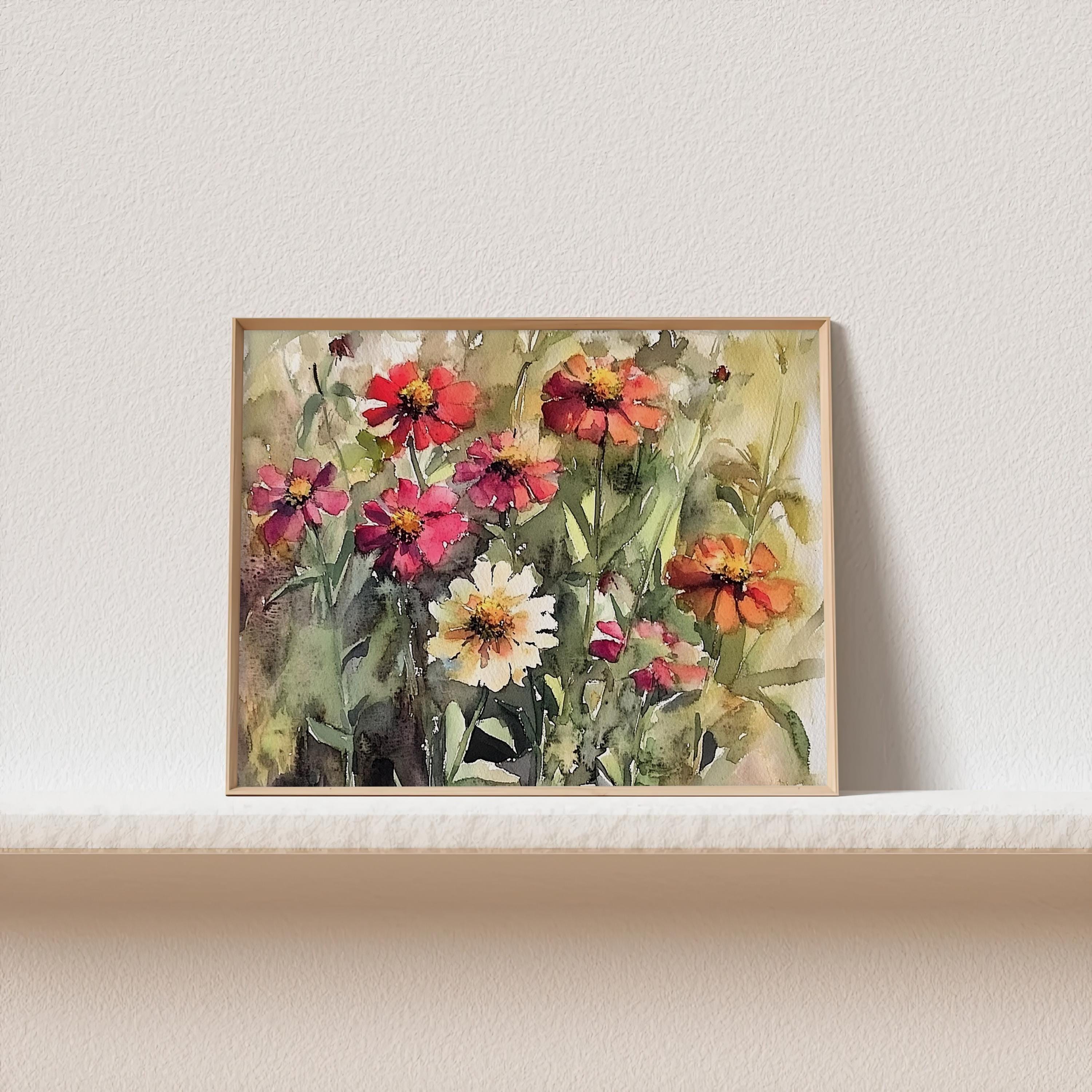 Zinnia Watercolor Painting Floral Art Print Zinnias Wall Art Botanical ...