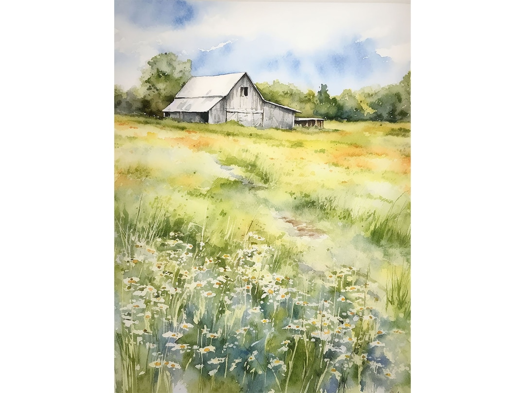 Door County Painting Wisconsin Farm Landscape Watercolor White Barn Art ...