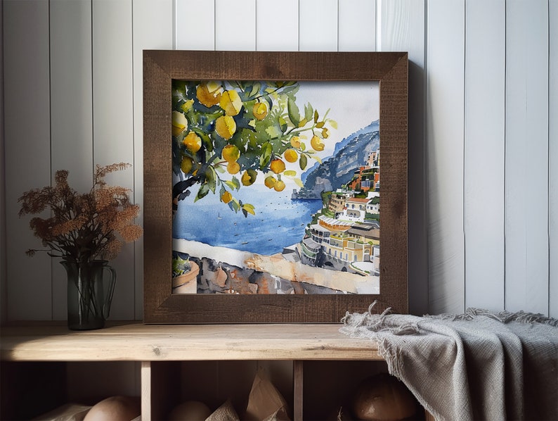 Positano Painting Lemon Tree Watercolor Art Print Amalfi Coast Wall Art ...