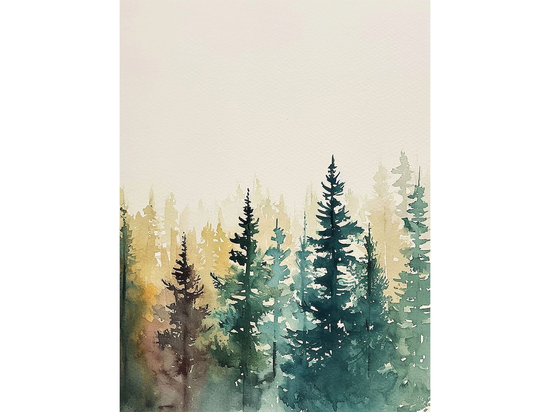 Evergreen Pine Trees Painting Watercolor Art Print Modern Farmhouse ...