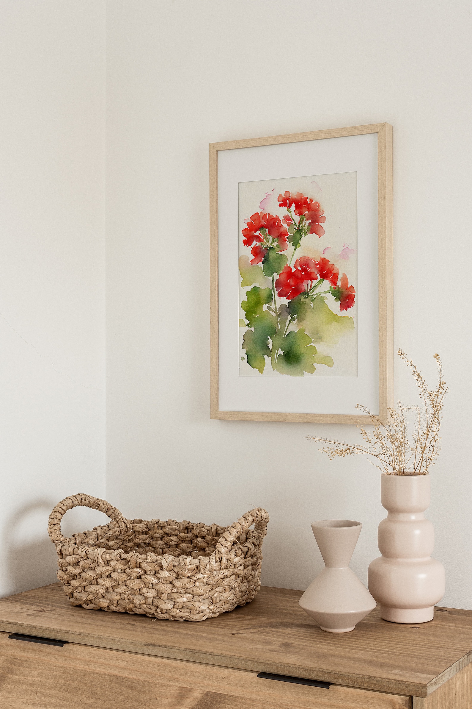 Geranium Watercolor Floral Art Print Red Flowers Botanical Wall Art ...