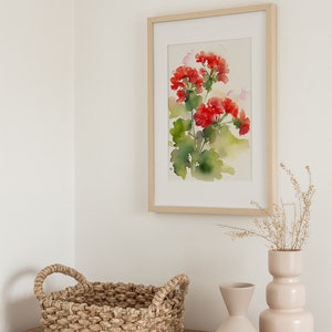 Geranium Watercolor Floral Art Print Red Flowers Botanical Wall Art ...