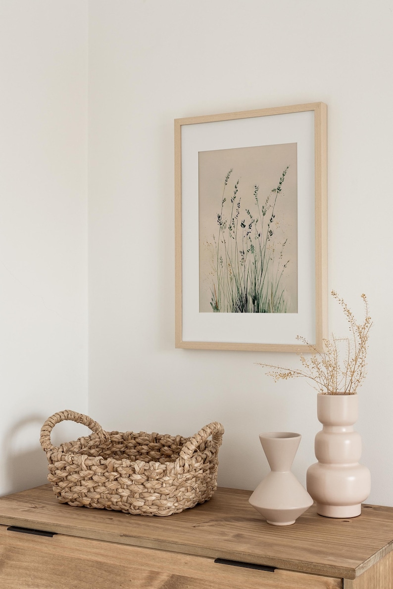 Meadow Grass Watercolor Print Minimal Botanical Wall Art Neutral ...