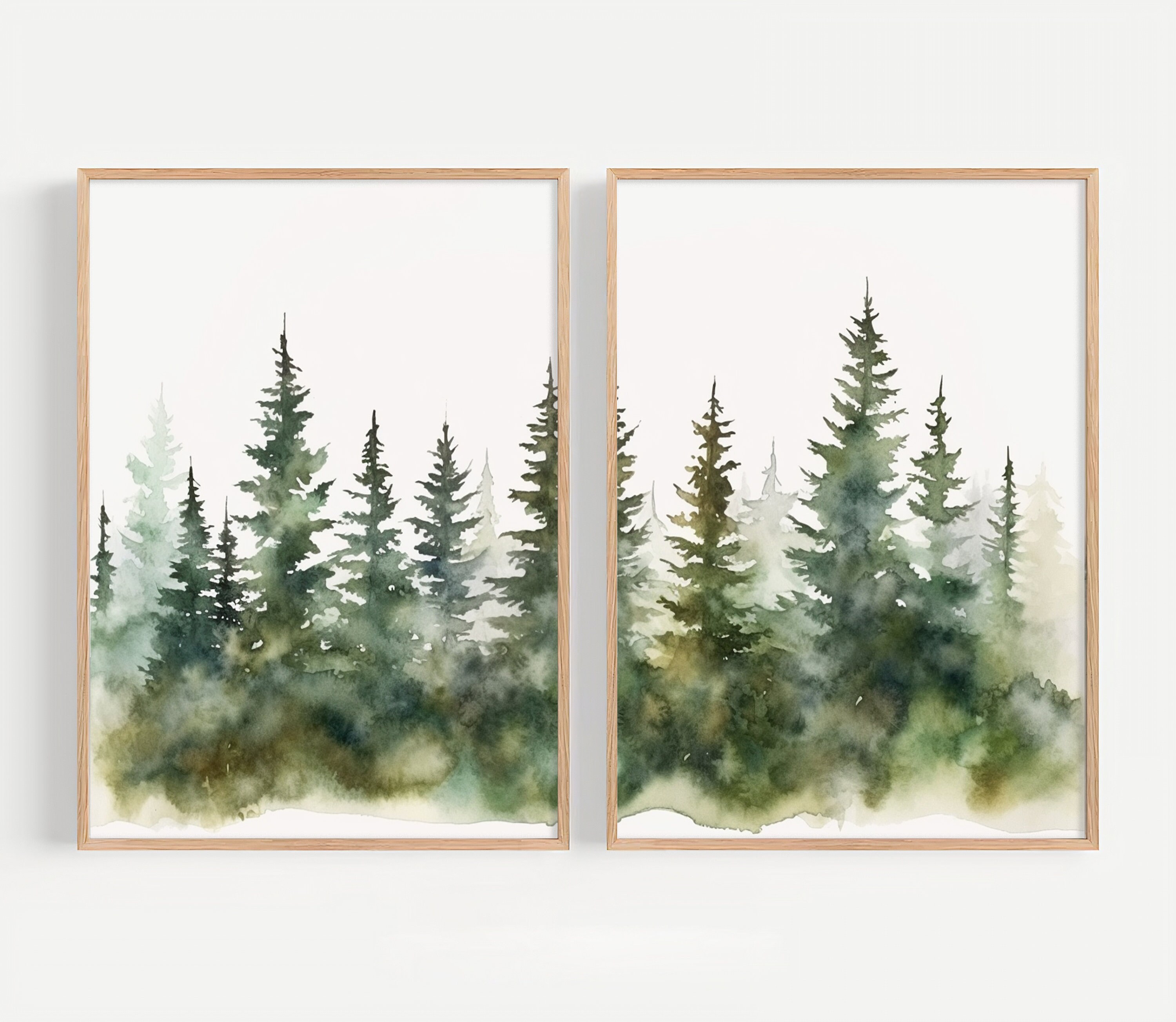Evergreen Forest Set of 2 Art Prints Abstract Pine Watercolor Painting ...