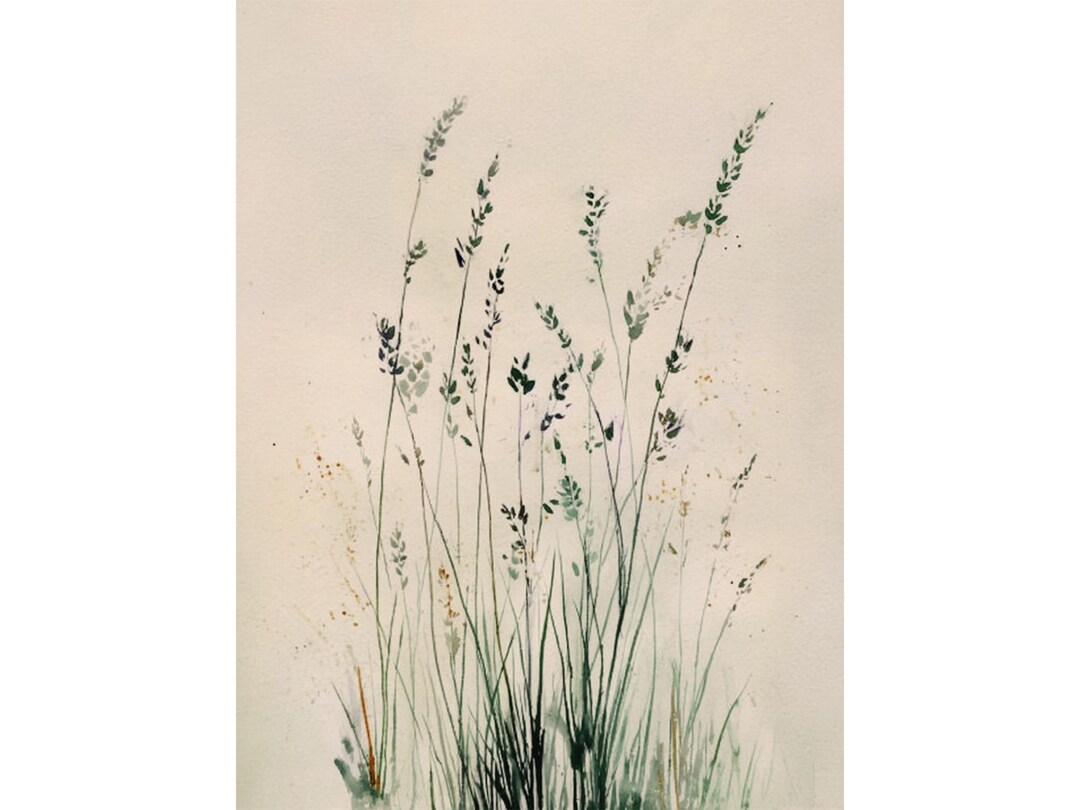 Meadow Grass Watercolor Print Minimal Botanical Wall Art Neutral ...