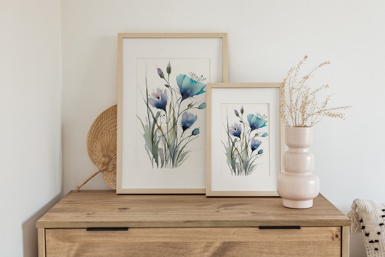 Wildflowers Painting Blue Flowers Watercolor Art Print - Etsy