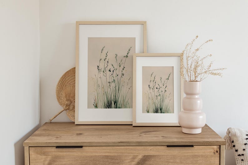 Meadow Grass Watercolor Print Minimal Botanical Wall Art Neutral ...