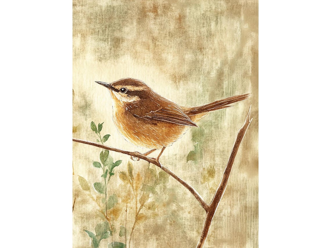 Wren Watercolor Print Bird Wall Art Woodland Landscape Painting Nature ...