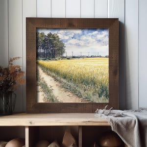 Midwest Landscape Painting Indiana Watercolor Art Print Golden Field ...