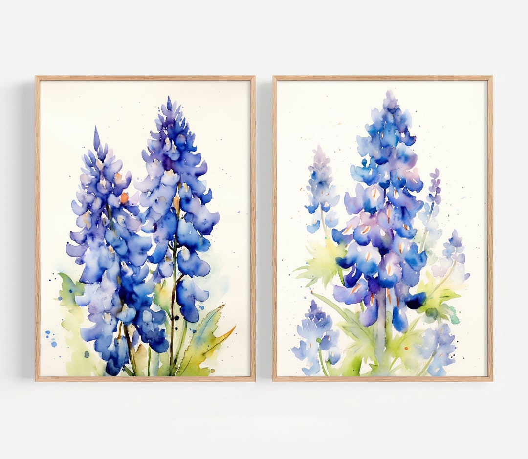 Bluebonnet Painting Art Prints Set of 2 Bluebonnets Watercolor ...