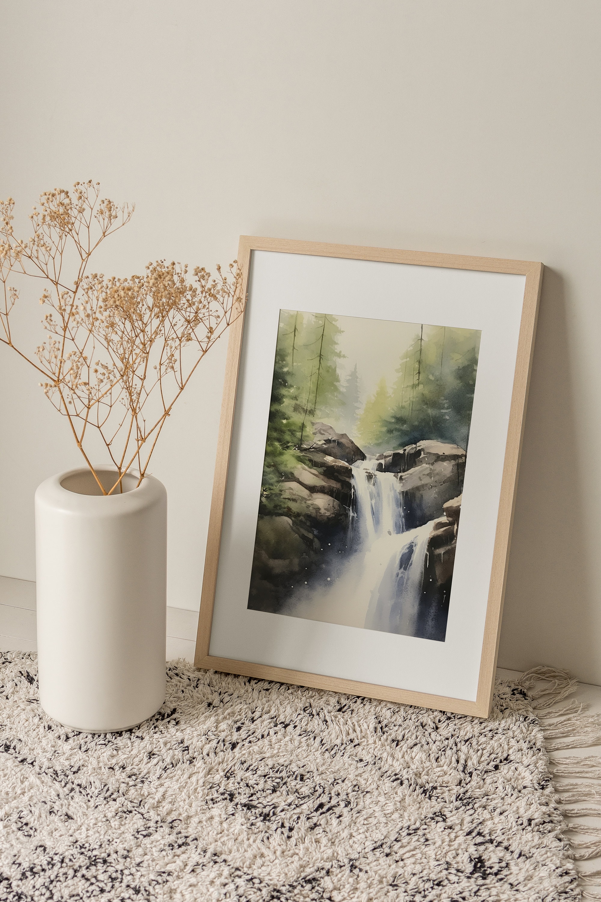 Forest Waterfall Painting Willamette Valley Art Print Pine Trees ...