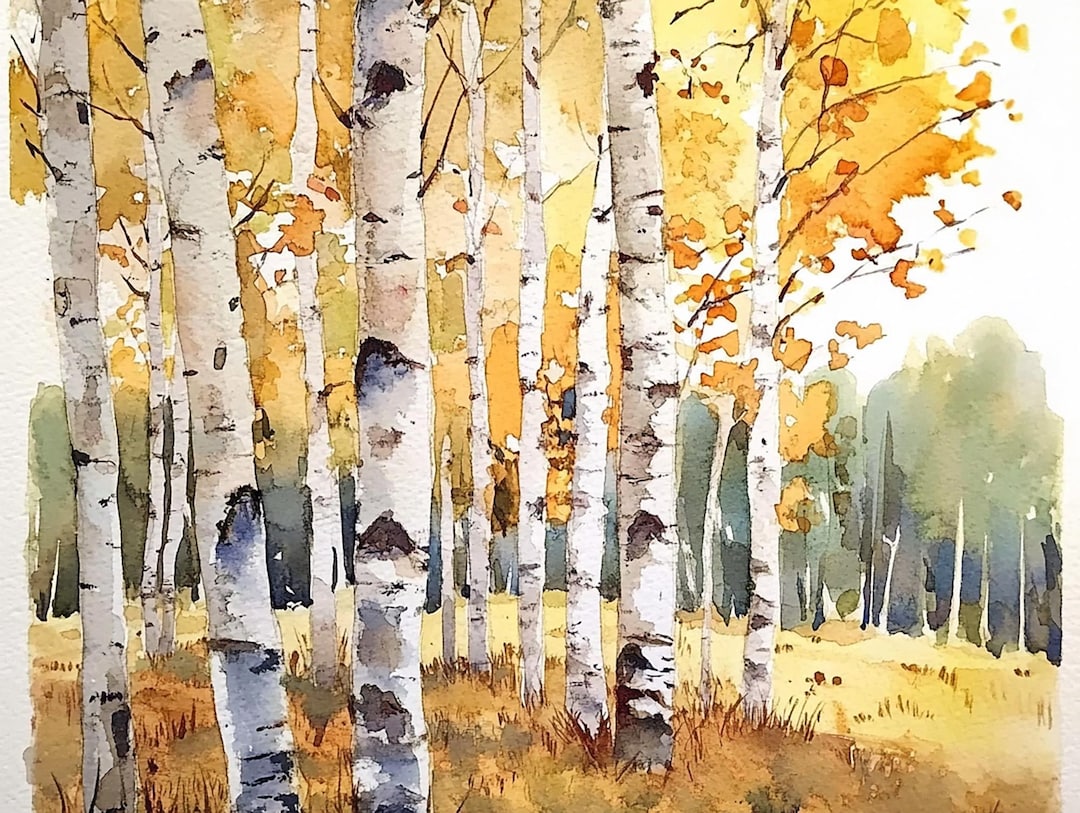 Birch Tree Painting Aspen Trees Watercolor Print Colorado Forest Wall ...