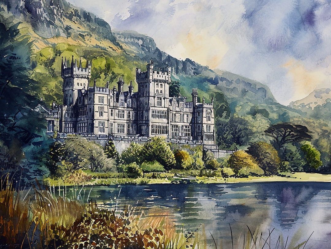 Kylemore Abbey Painting Ireland Watercolor Art Print Galway Travel ...