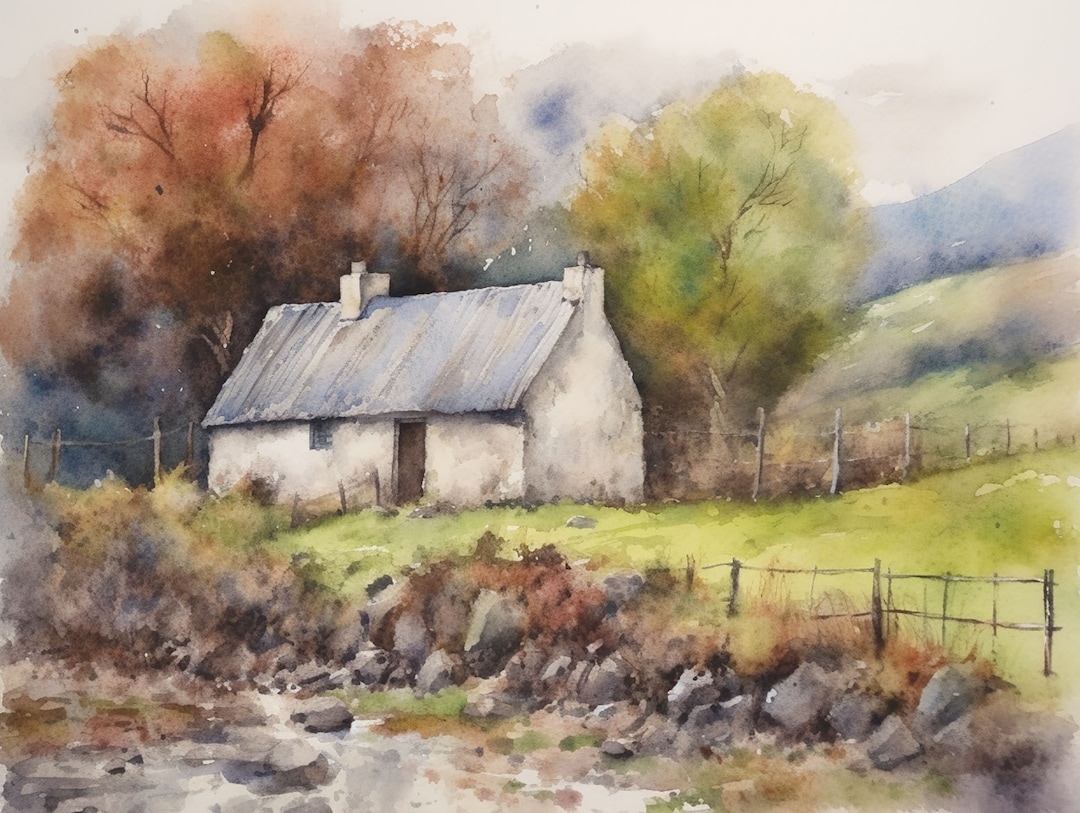 Irish Cottage Painting Connemara Watercolor Art Print Galway Landscape ...