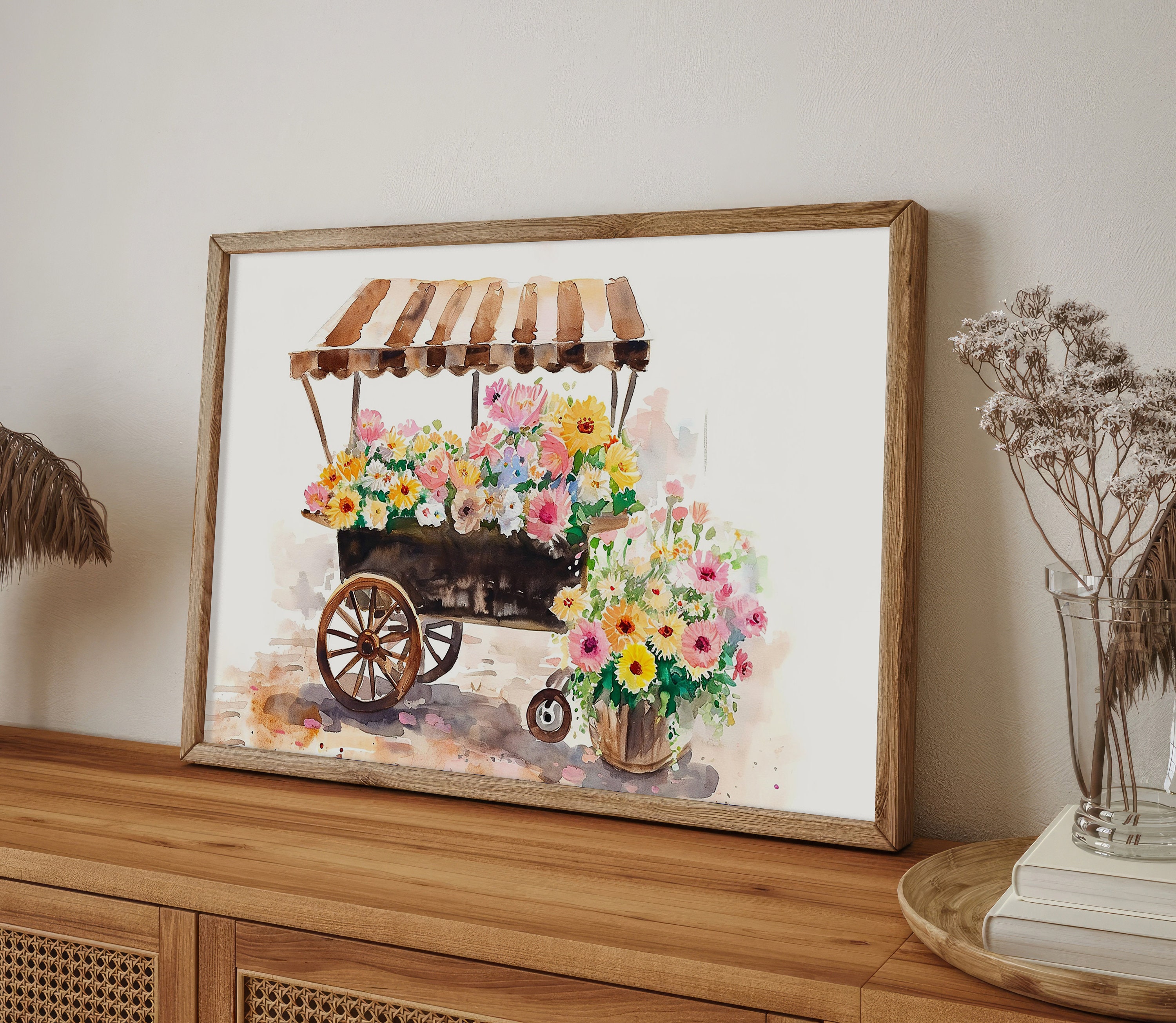 Flower Cart Painting Street Scene Watercolor Paris Art Print Girls Room ...