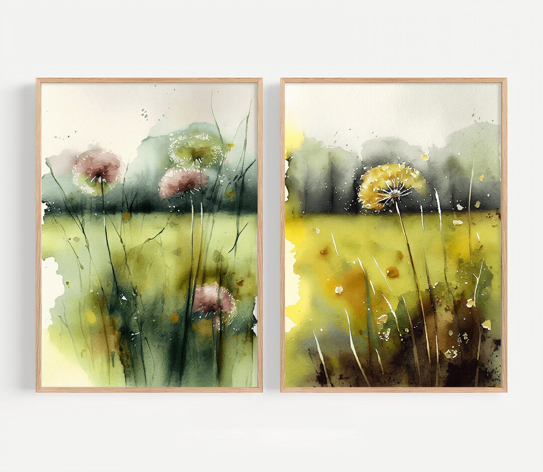 Dandelion Prints Set of 2 Dandelions Watercolor Floral Art Print ...
