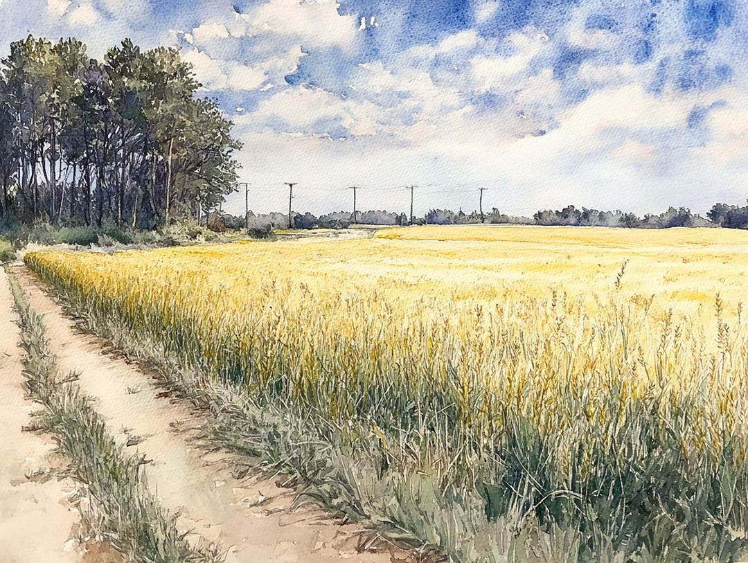 Midwest Landscape Painting Indiana Watercolor Art Print Golden Field ...