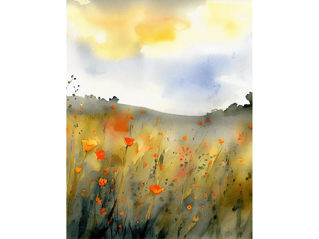 Poppy Watercolor Wildflowers Painting Orange Poppy Flowers Wall Art ...