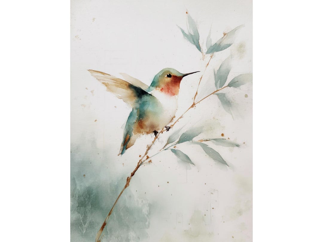 Hummingbird Watercolor Print Green and Rust Bird Wall Art Nature Lover ...