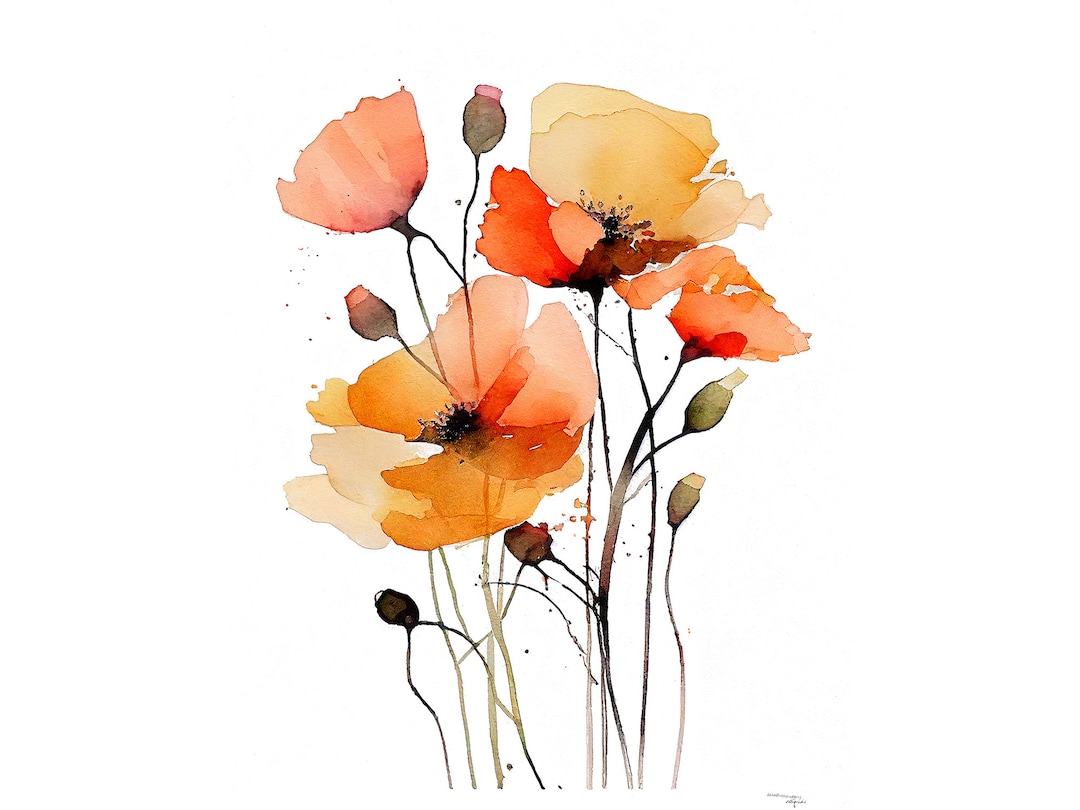 Poppies Painting California Poppy Watercolor Art Print Farmhouse Wall ...