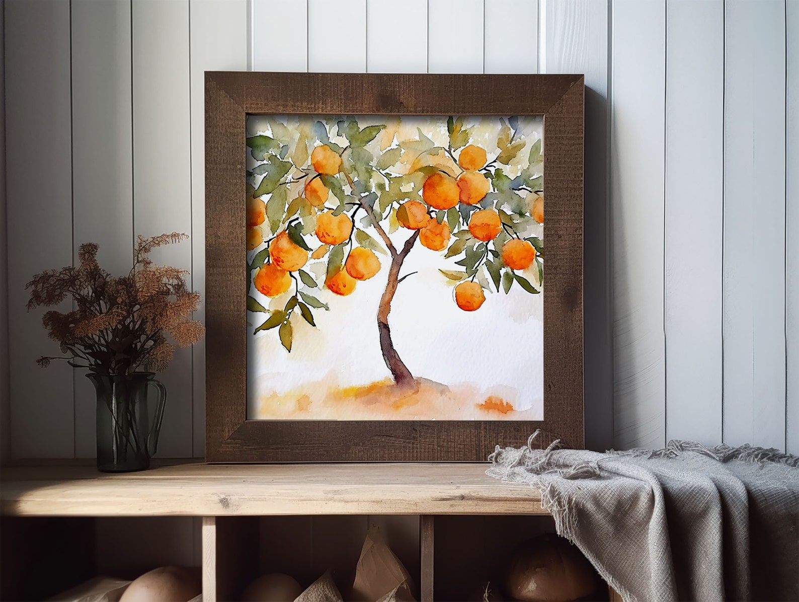 Orange Tree Painting Orange Watercolor Art Print Countryside Wall Art ...