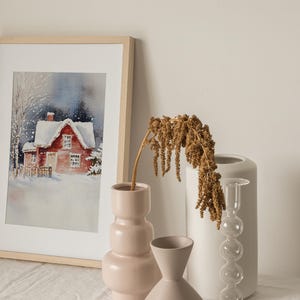Christmas Cottage Painting Winter Landscape Watercolor Art Print ...