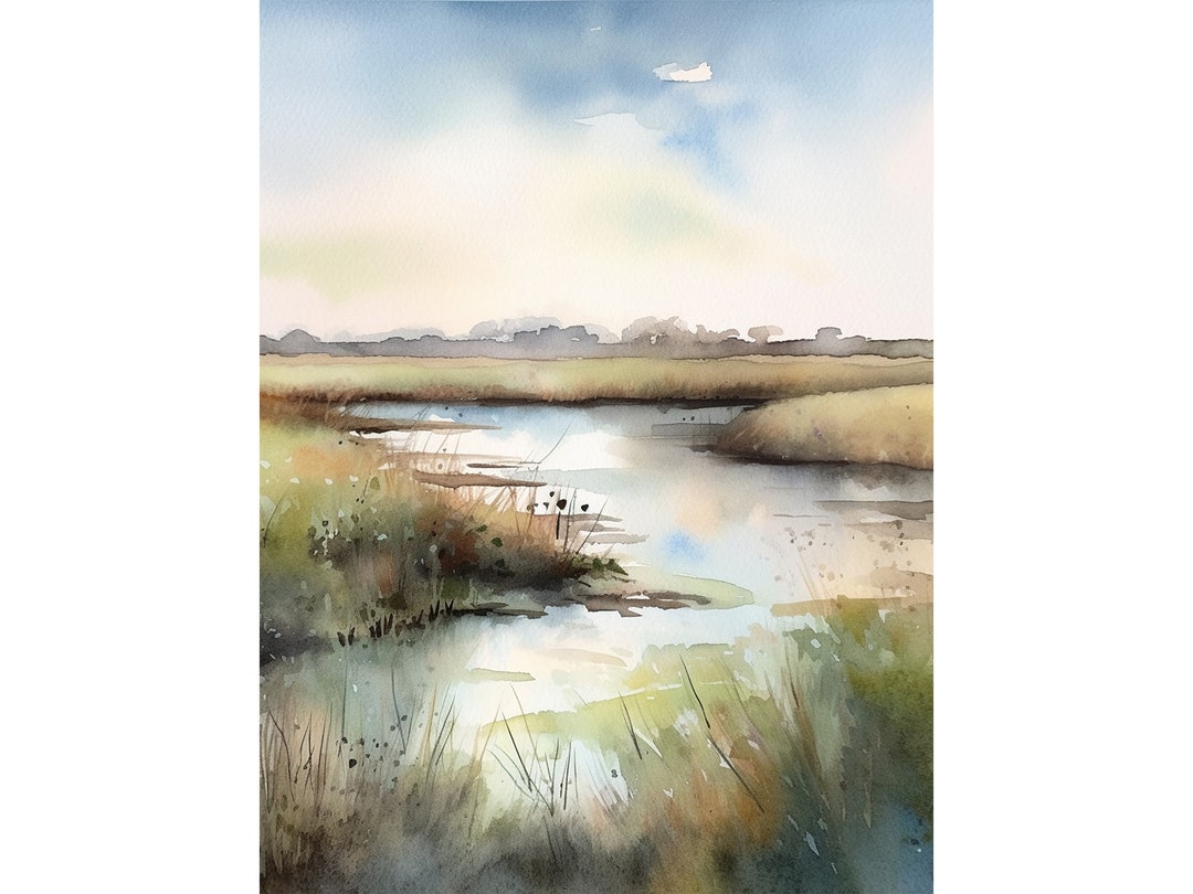 Marsh Painting Louisiana Lowcountry Art Print Landscape Watercolor ...