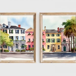 Rainbow Row Prints Set of 2 Charleston Watercolor South Carolina ...