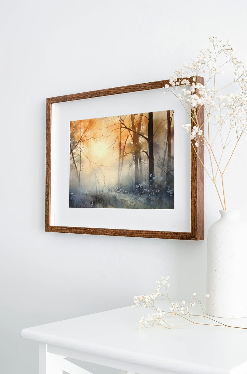 Sunrise Painting Virginia Forest Watercolor Misty Forest - Etsy