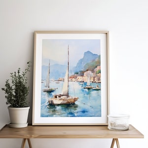 Capri Painting Italian Island Art Print Sailboats Watercolor Italy ...