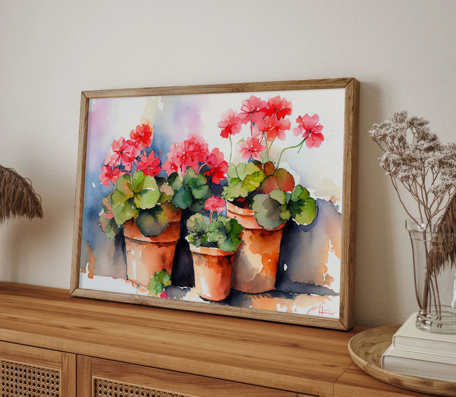 Geranium Painting Floral Watercolor Art Print Geranium Pots Wall Art ...