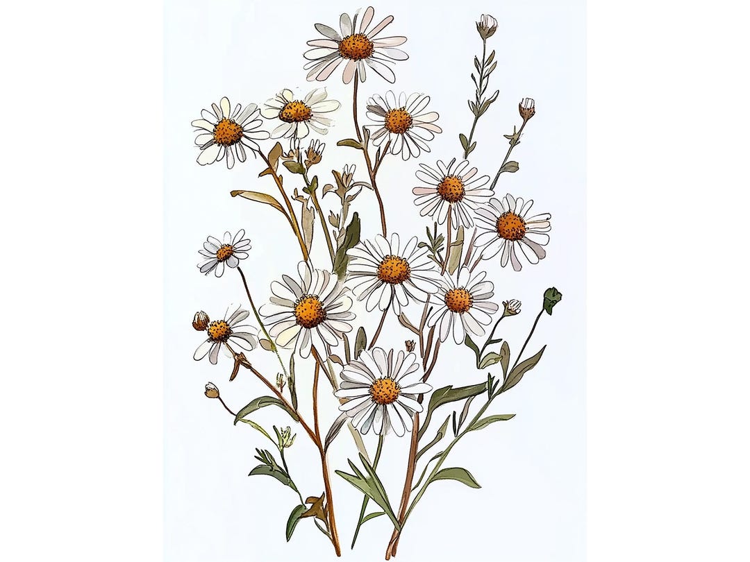 Wild Daisy Watercolor Painting Frost Aster Wildflower Art Print Floral ...