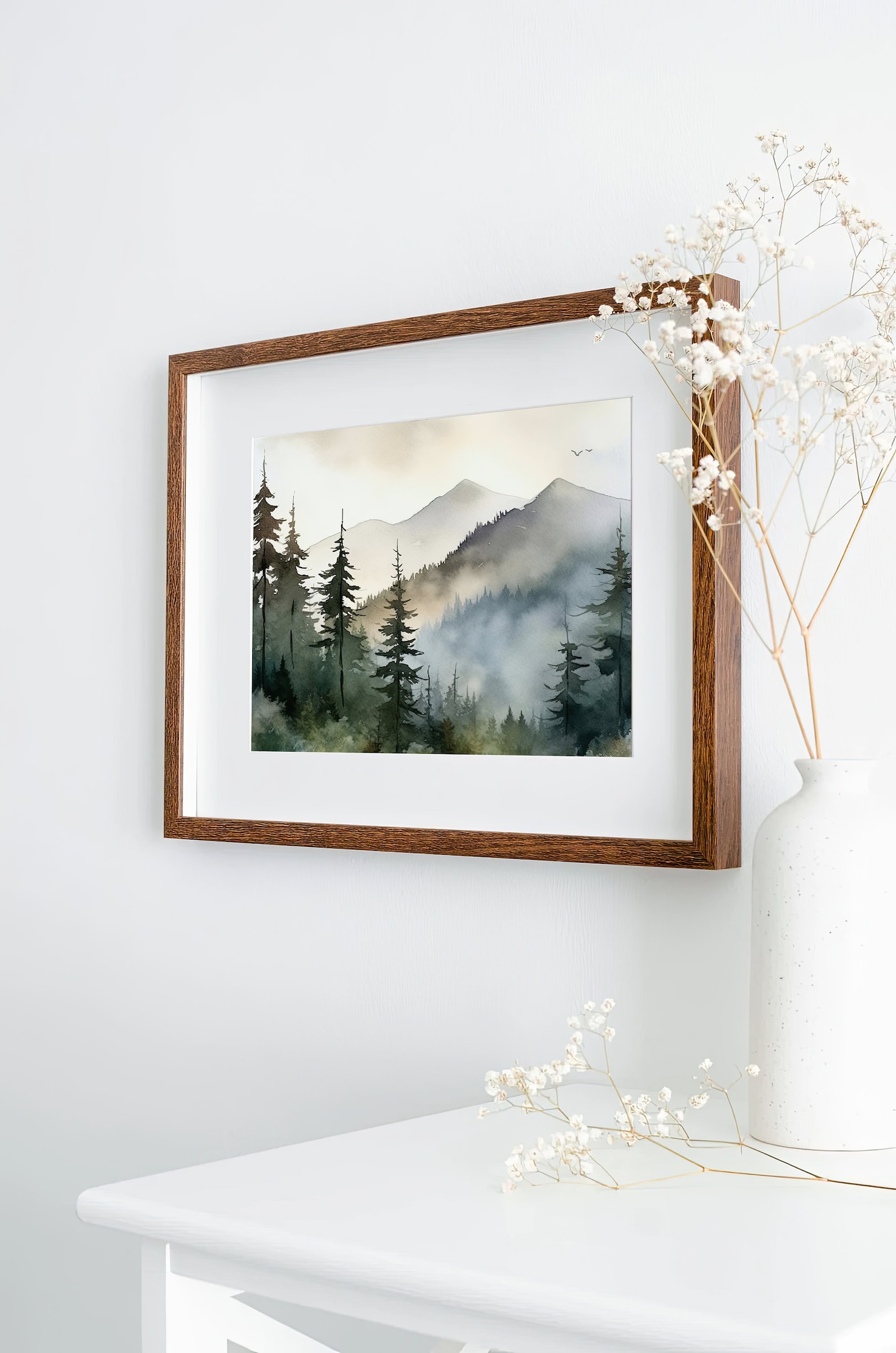 Appalachian Mountains Painting Misty Pine Trees Art Print From - Etsy